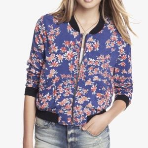 Express | Jackets & Coats | Blue Floral Soft Bomber Jacket | Poshmark
